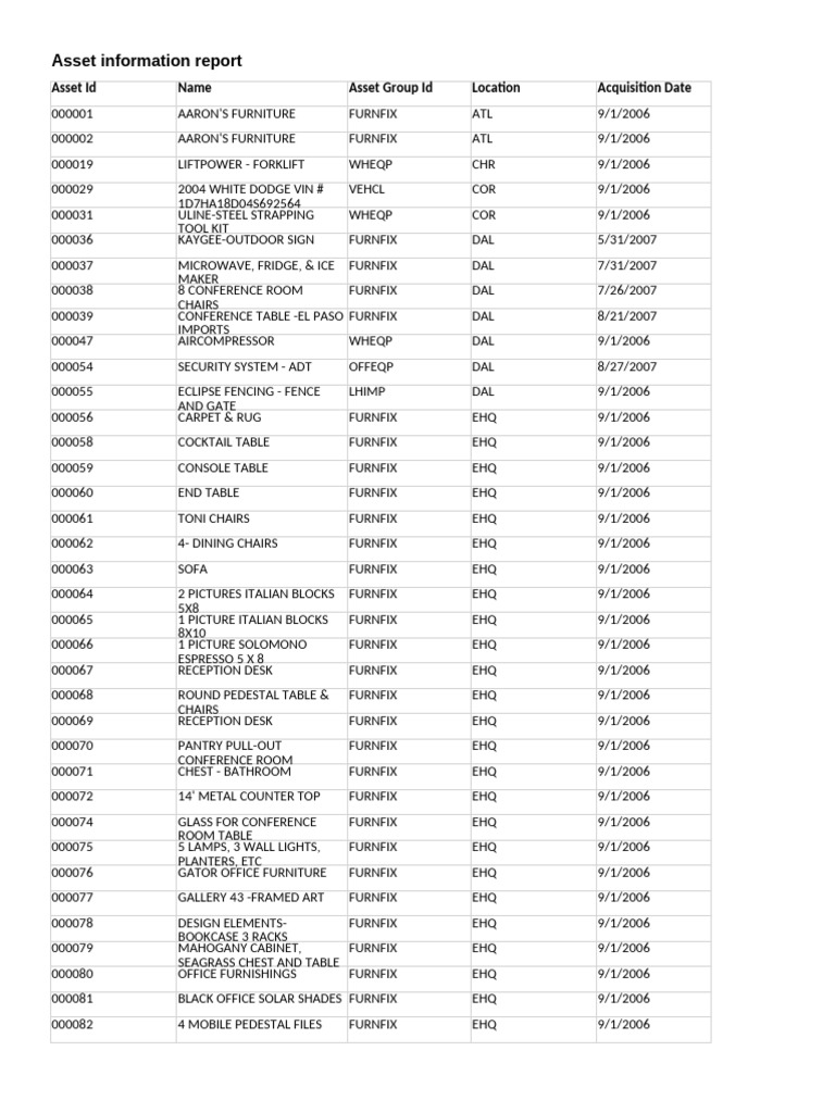 Asset Information Report | PDF