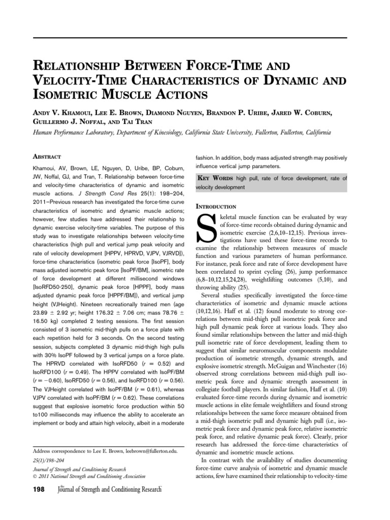 Relationship Between Force Time and Velocity Time Characterstics of ...