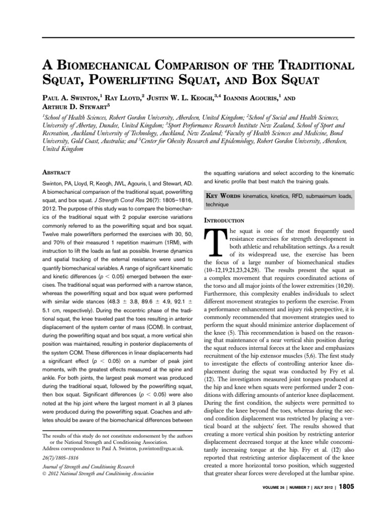 A Biomechanical Comparison of The Traditional Squat Pwerlifting Squat ...