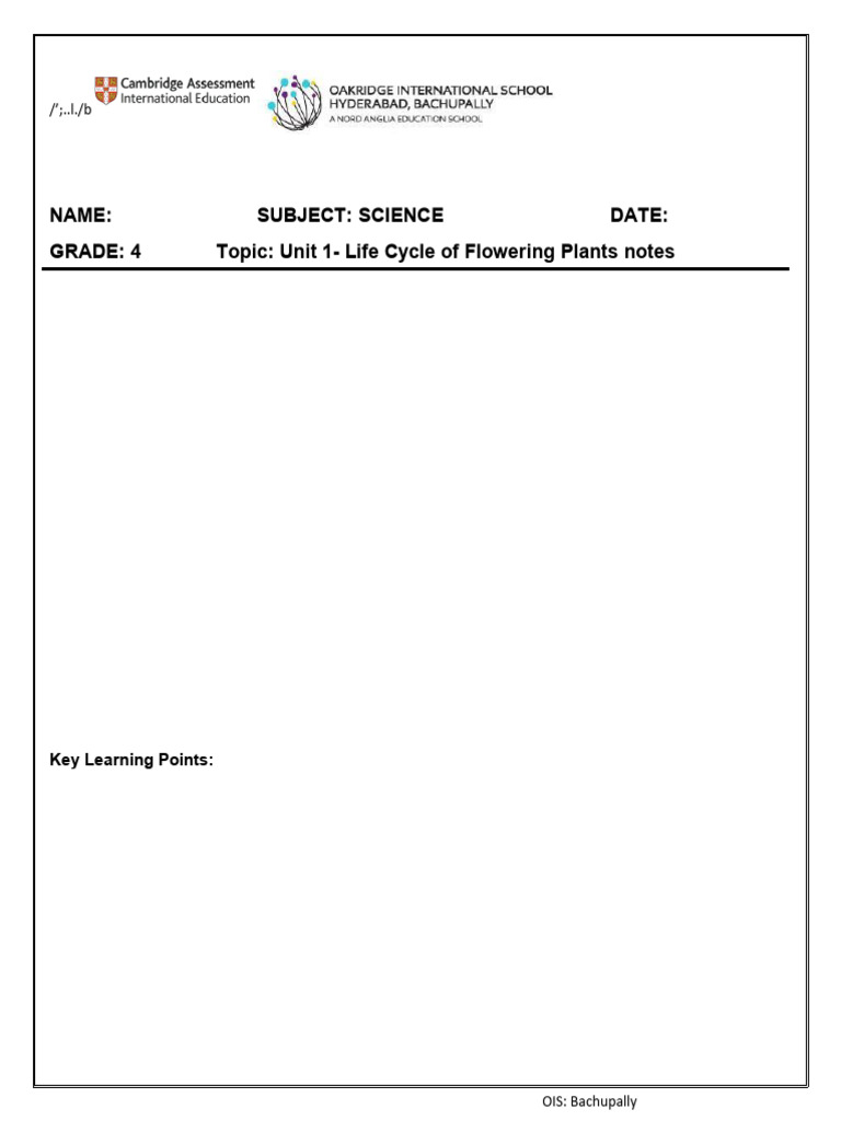 Unit 1 - Life Cycle of Flowering Plants Notes | PDF