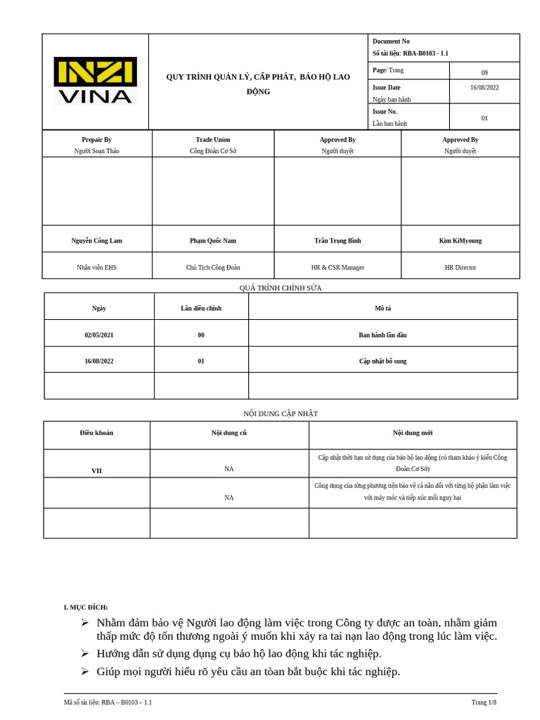 Quy Trinh Quy Ly Va Cap Phat BHLD 2022 B0103 | PDF
