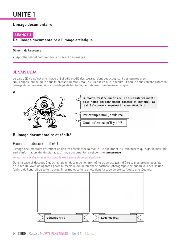 4AP41TEWB0023U01 - CoursArtsPlastiques-U01 4eme Cned | PDF