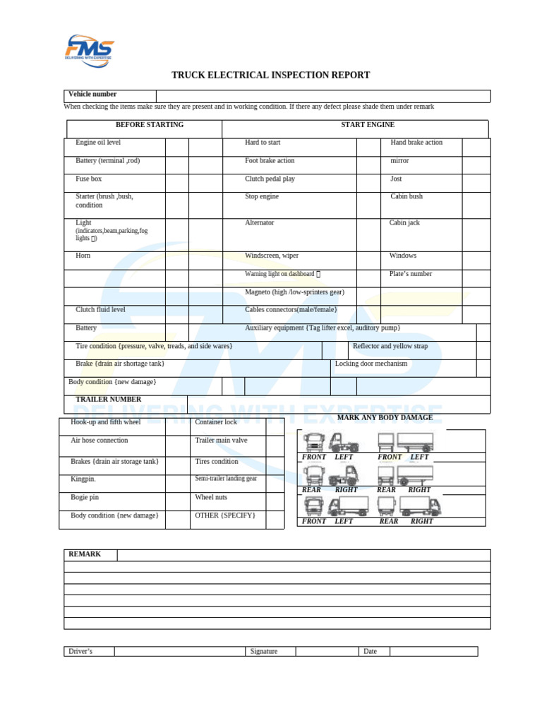 Truck Electrical Inspection Report | PDF | Truck | Motor Vehicle