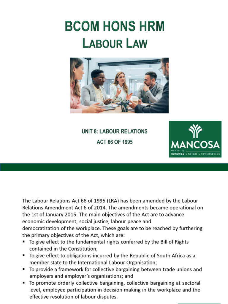 BCOM HONS HRM-Labour Law Unit 8 | PDF
