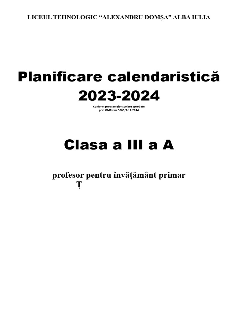 Clasa 3 Planificare Anuala 20232024 1 PDF | PDF