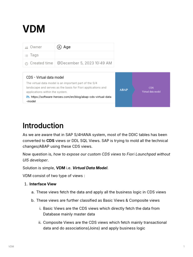 Owner Tags Created Time: CDS Virtual Data Model | PDF