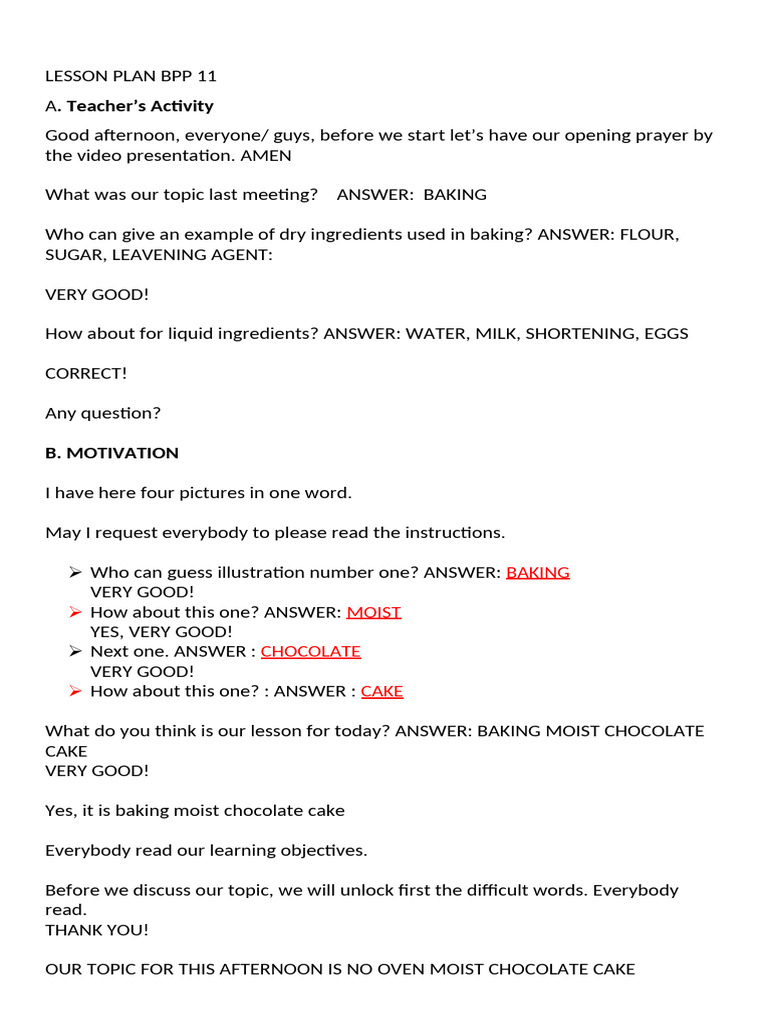 LESSON PLAN BPP DEMO | PDF