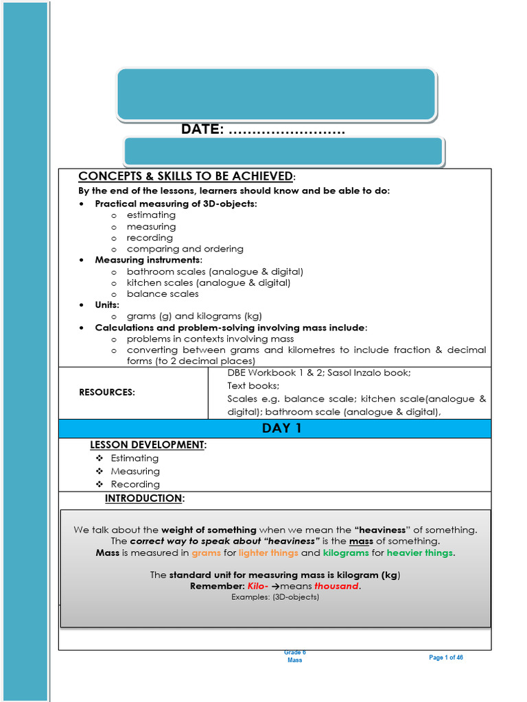 Grade 6 Mass 2021 | PDF