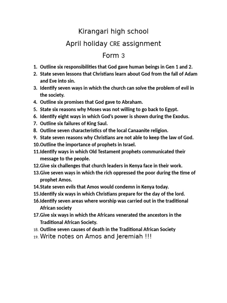 Cre Holiday Assignment Form 3 | PDF