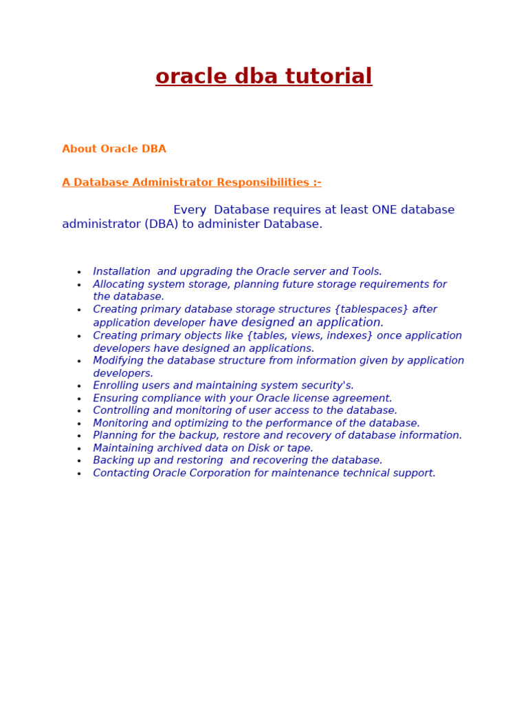 Oracle Dba Tutorial | PDF