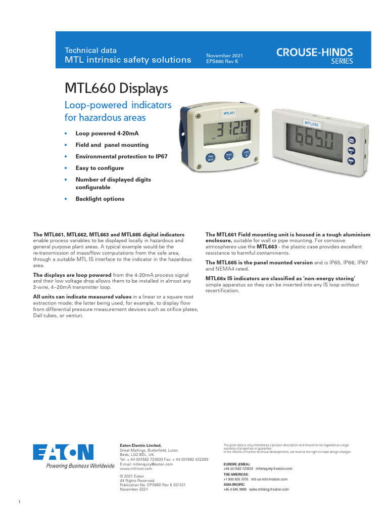 crouse-hinds-mtl660-intrinsically-safe-indicators-datasheet | PDF