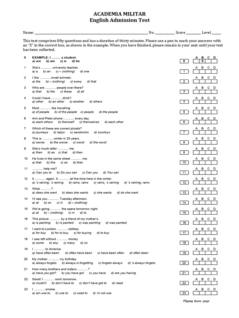 English Sample Test 2 2020 | PDF