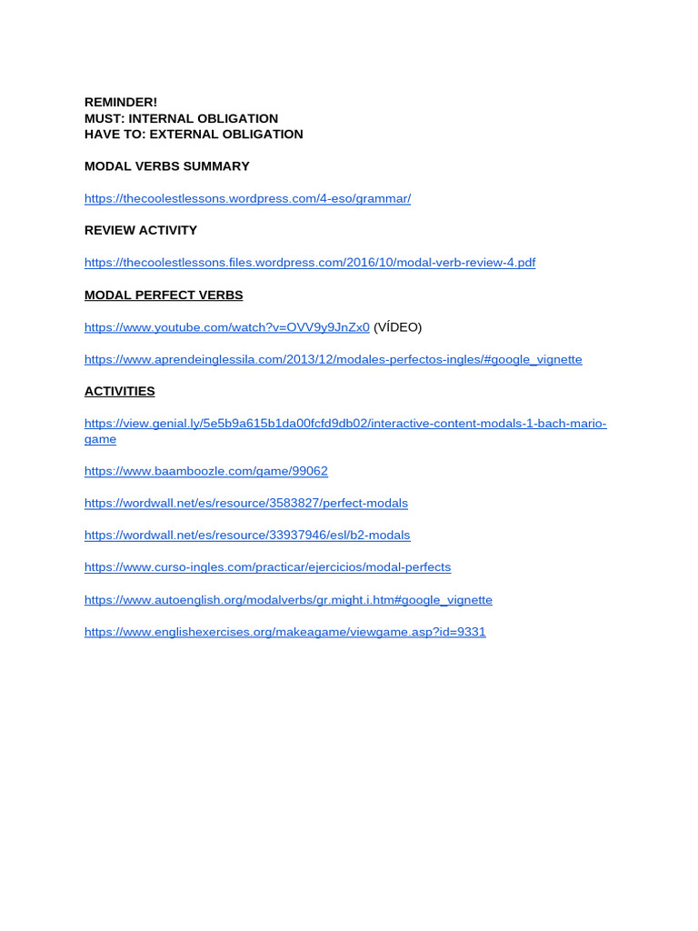 Modal Perfect Verbs | PDF