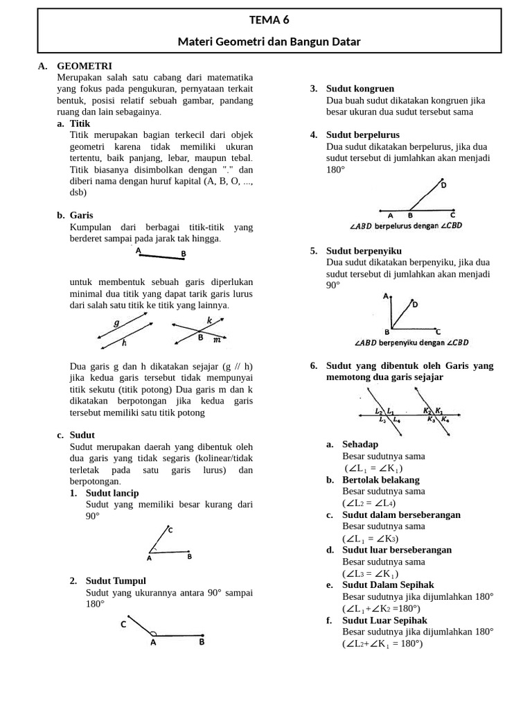 Tema 6 Materi Geometri Dan Bangun Datar | PDF