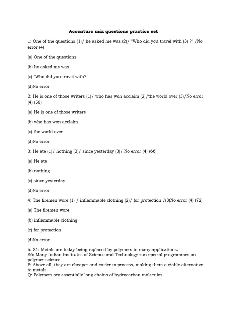 Accenture Practice Sheet 1 | PDF