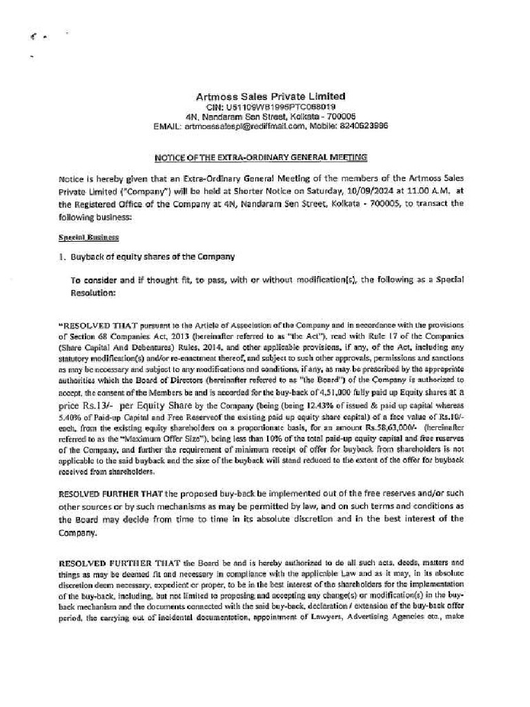 Artmoss - Notice Explanatory Statement With Special Resolution - 0001 ...