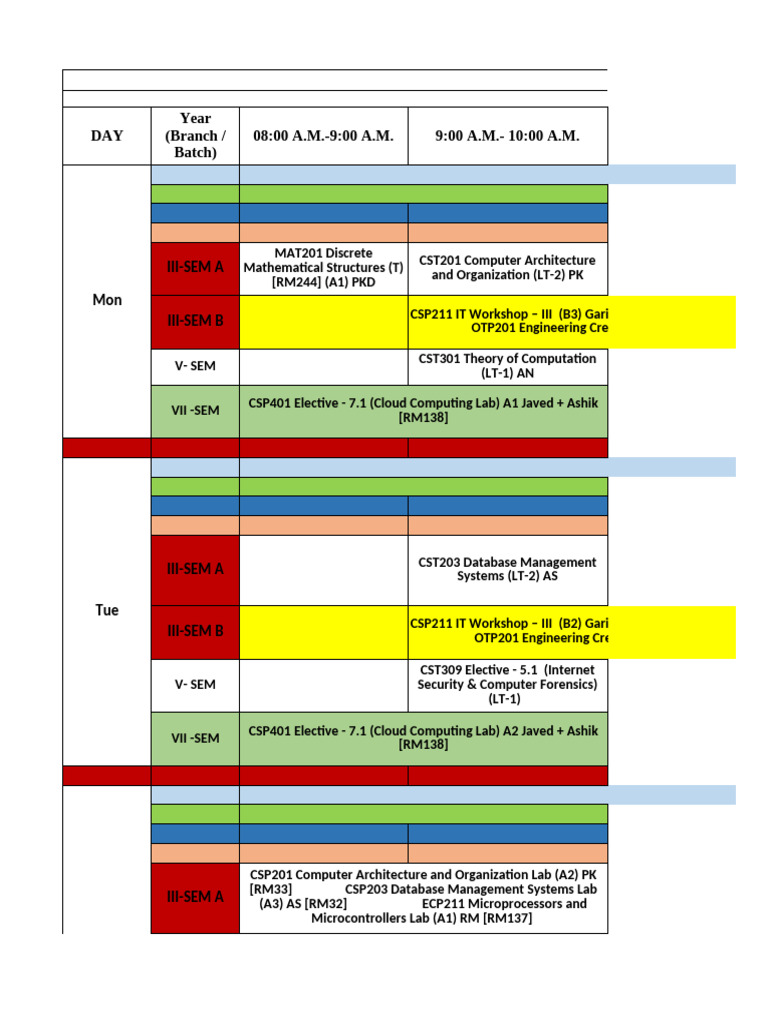 New Time Table 3rd Sem | PDF