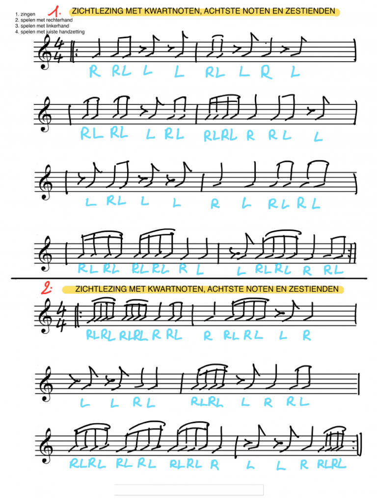 Zichtlezing 1-2 Met Kwartnoten, Achtste Noten, Zestiende Noten | PDF