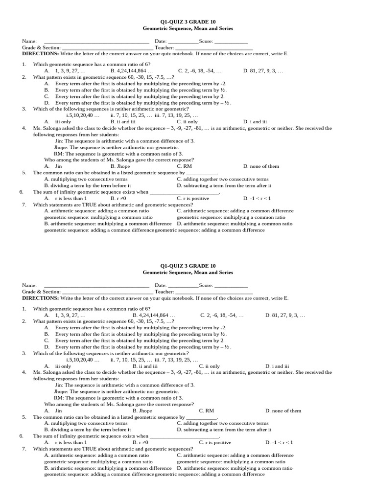 q3 Geometric Sequence Mean and Series | PDF