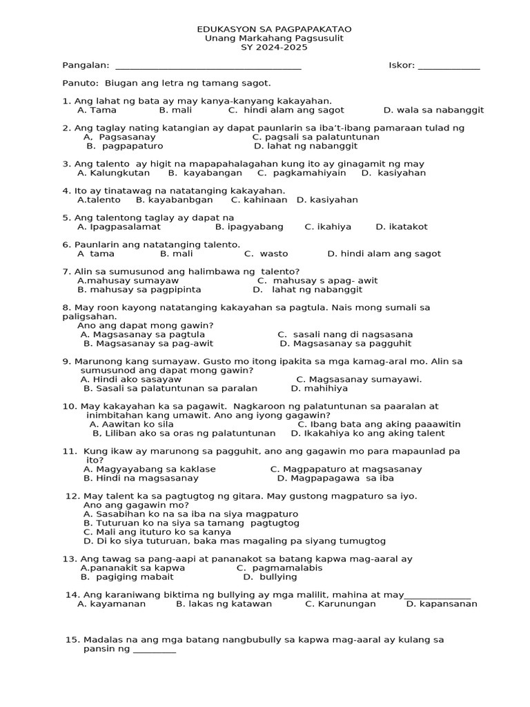 PT - Esp 2 - Q1 | PDF