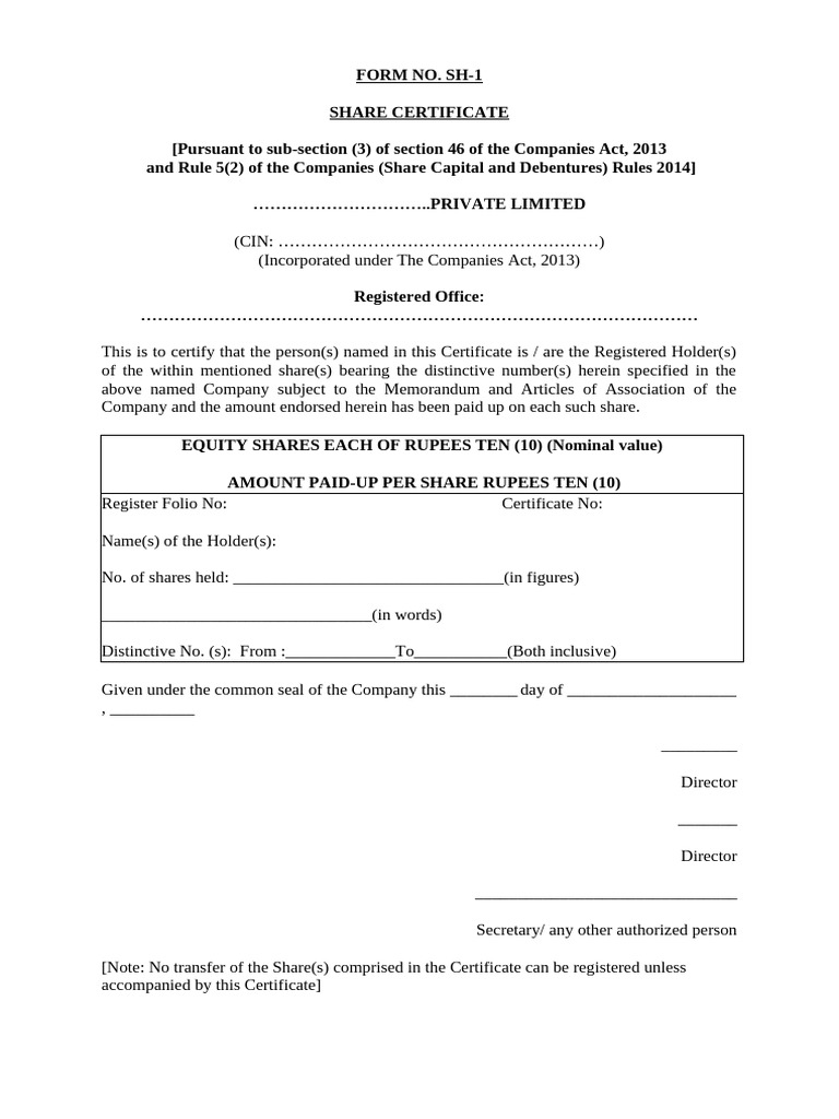 Word Format of Share Certificate | PDF