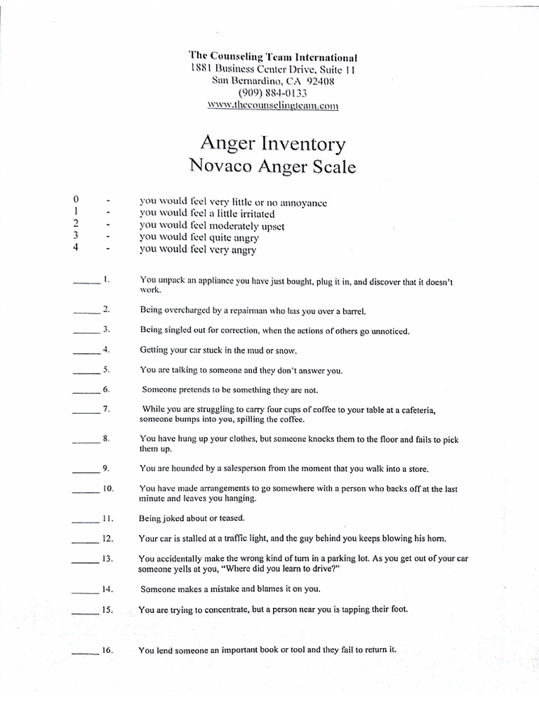 Novaco Anger Inventory | PDF