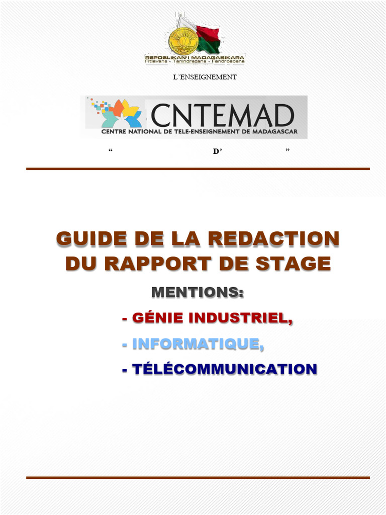 Guide de Rapport de Stage Mention Informatique Niveau L3 2023 2024 | PDF