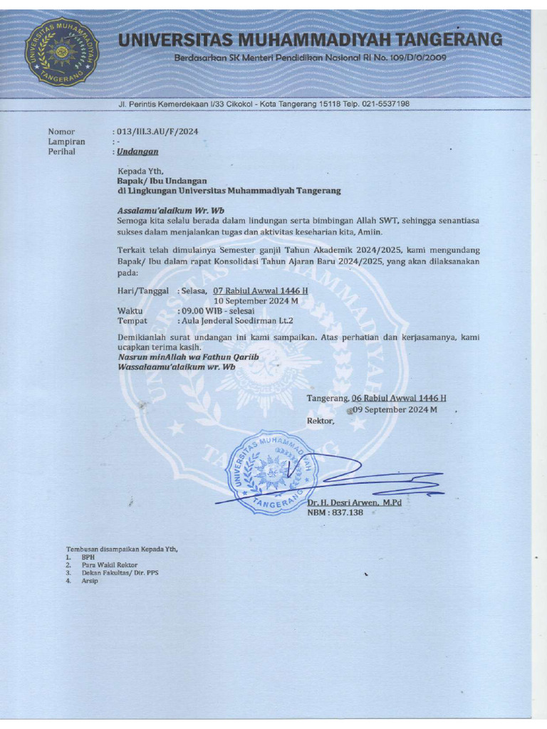 Undangan Rakor TA 2024 2025 | PDF