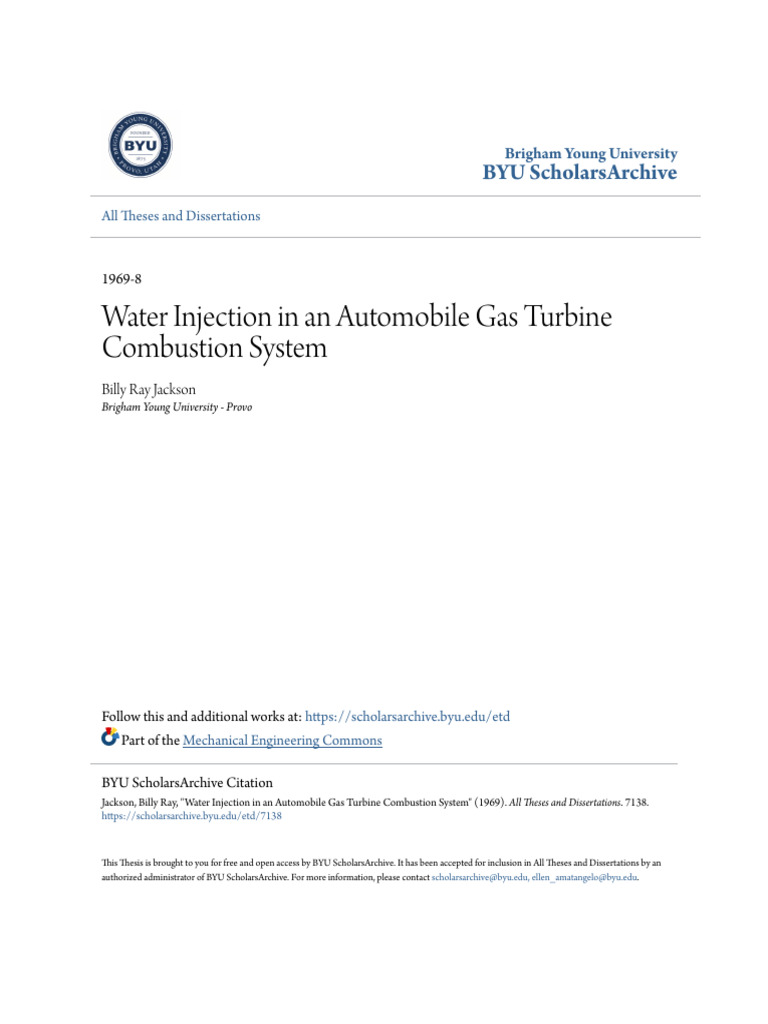 Water Injection in An Automobile Gas Turbine Combustion System | PDF