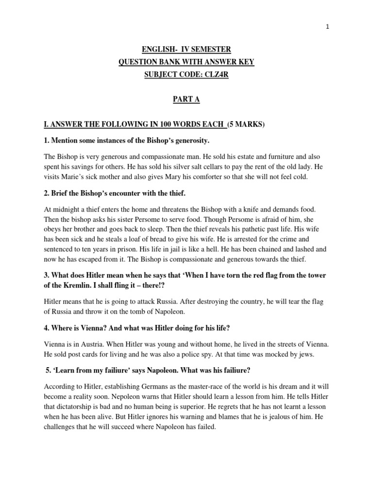 ENGLISH IV Question Bank' | PDF