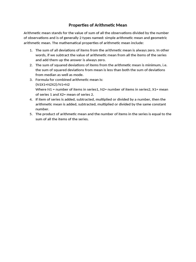 Properties of Arithmetic Mean | PDF