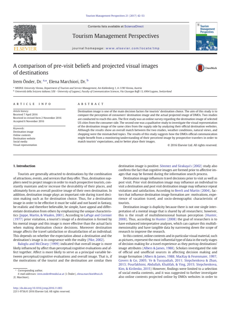 A Comparison of Pre-Visit Beliefs and Projected Visual Images | PDF ...