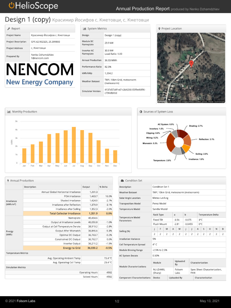 Helioscope Simulation 6691503 Summary | PDF