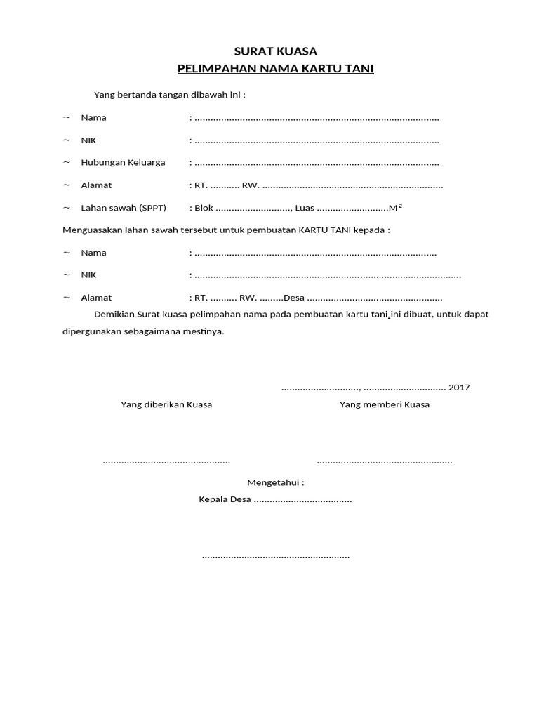 Surat Kuasa Kartu Tani | PDF