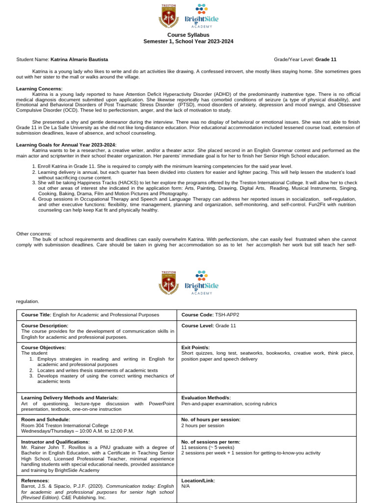 Bautista, Katrina - BSA IEP - English For Academic and Professional Purposes | PDF