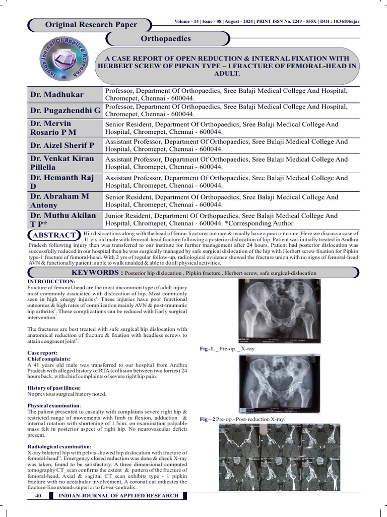 A Case Report of Open Reduction Internal Fixation With Herbert Screw of ...