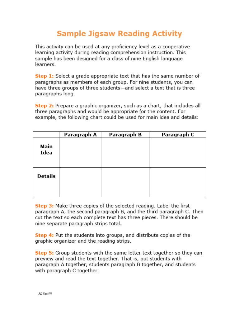 Jigsaw Reading Activity | PDF