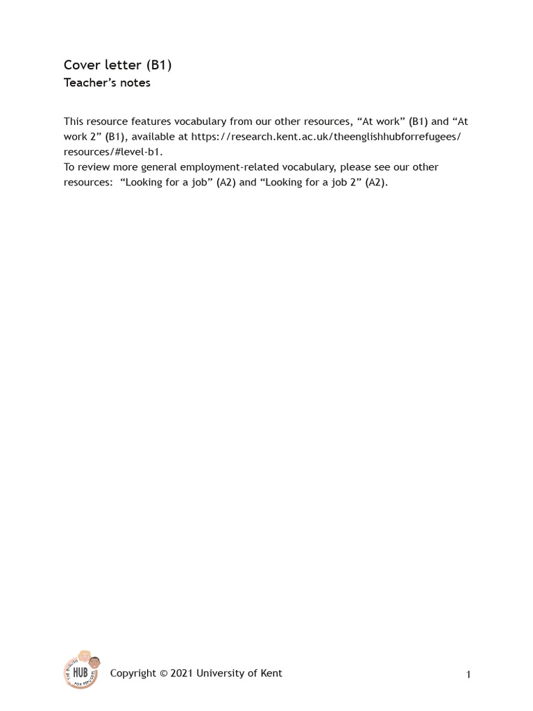 Cover Letter B1 Teachers Notes | PDF