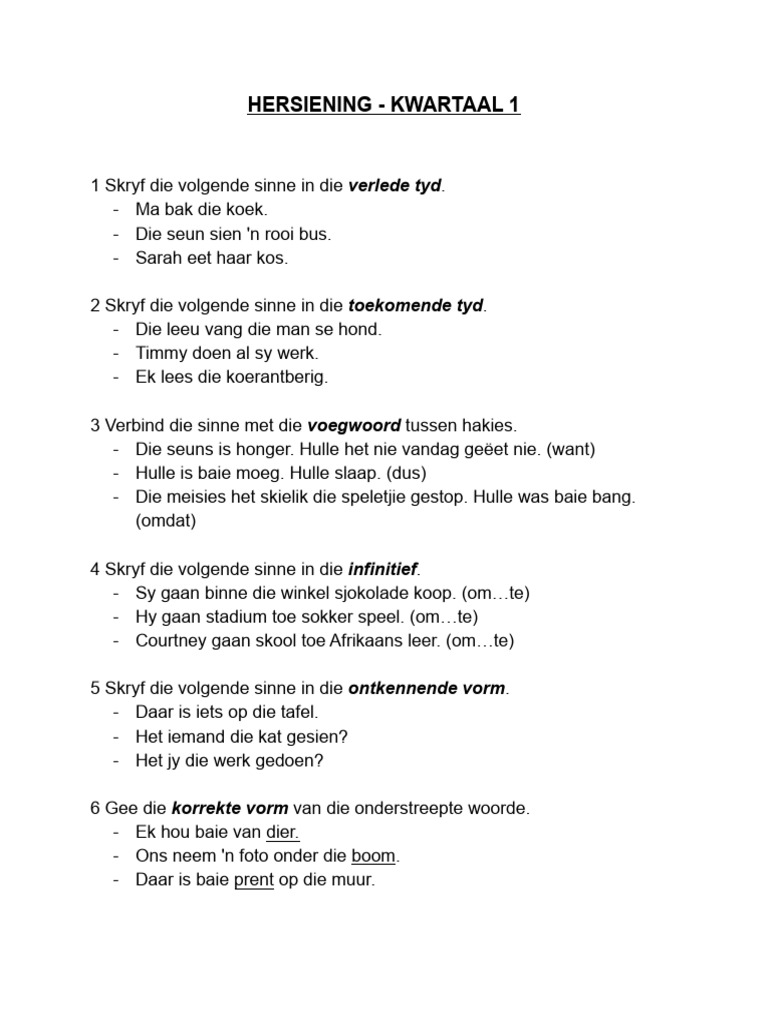 Afrikaans Hersiening Kwartaal 1 | PDF