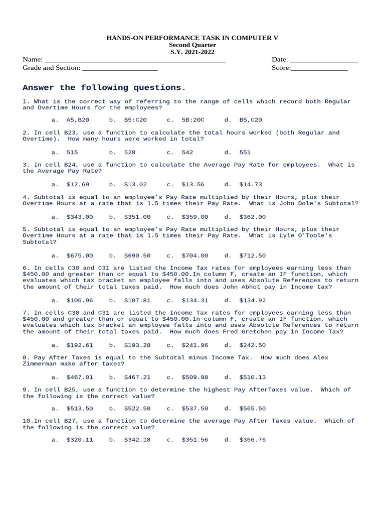 HANDS on performance task | PDF