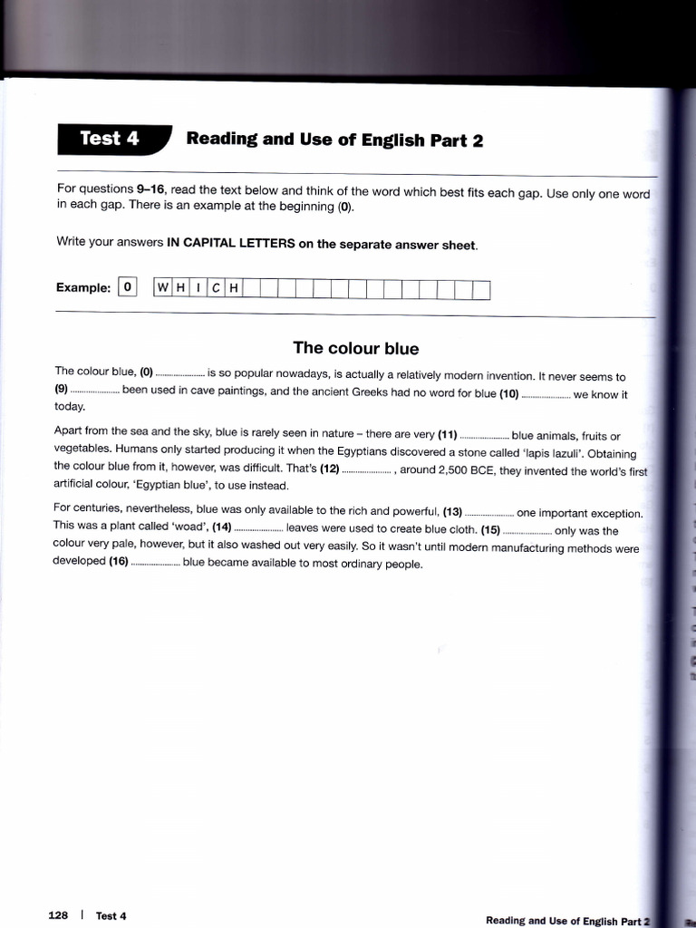 Test 4 B2 Trainer 3 Reading and UOE | PDF | Blue