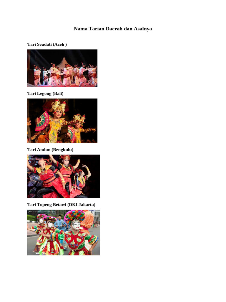 Nama Tarian Daerah | PDF