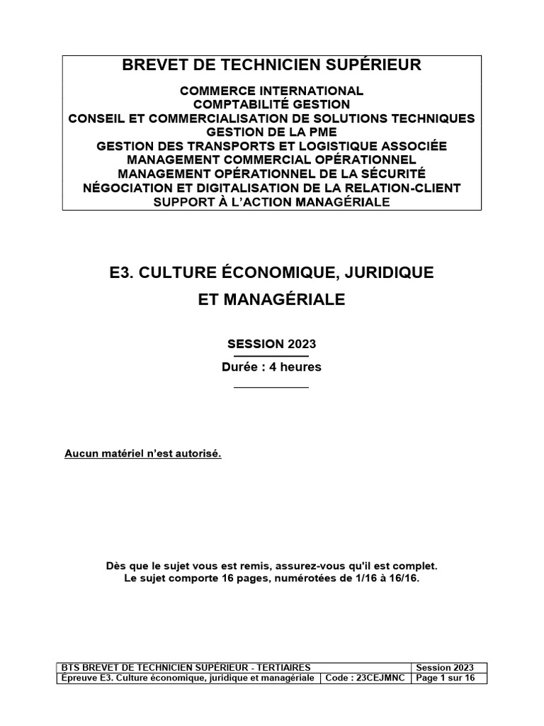 Sujet CEJM 2023 NC | PDF