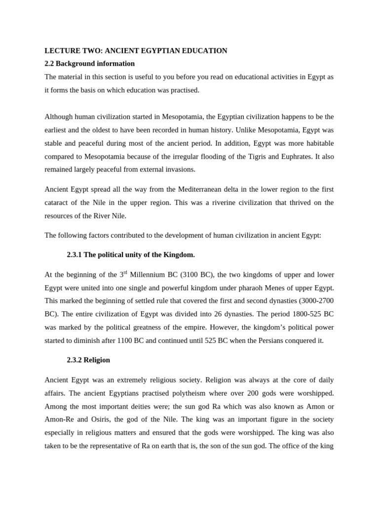 Lecture Two Egyptian Civilization | PDF