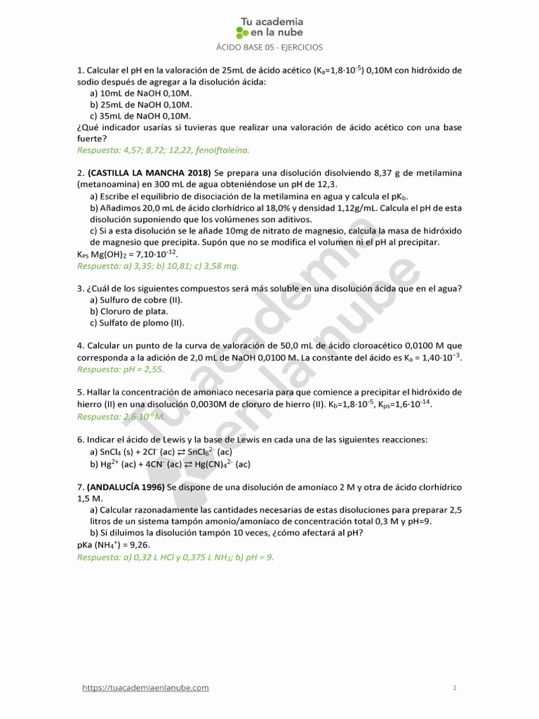 Ã Cido Base 05 (Ejercicios) | PDF