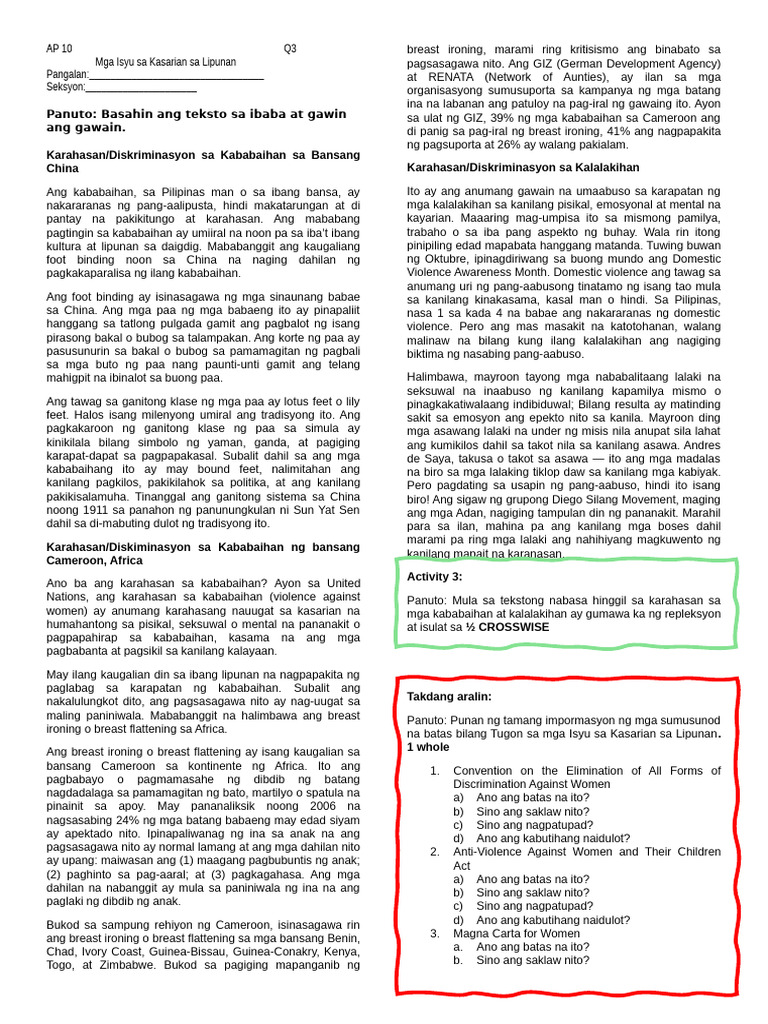 Las Ap10 Karahasan | PDF | Women's Rights | Social Science