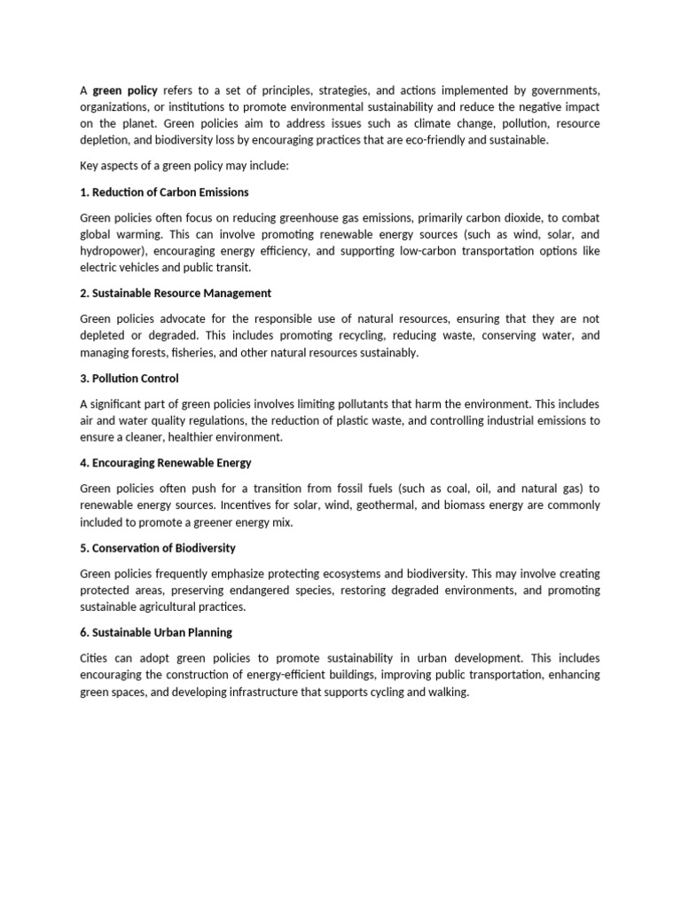 A green policy refers to a set of principles | PDF
