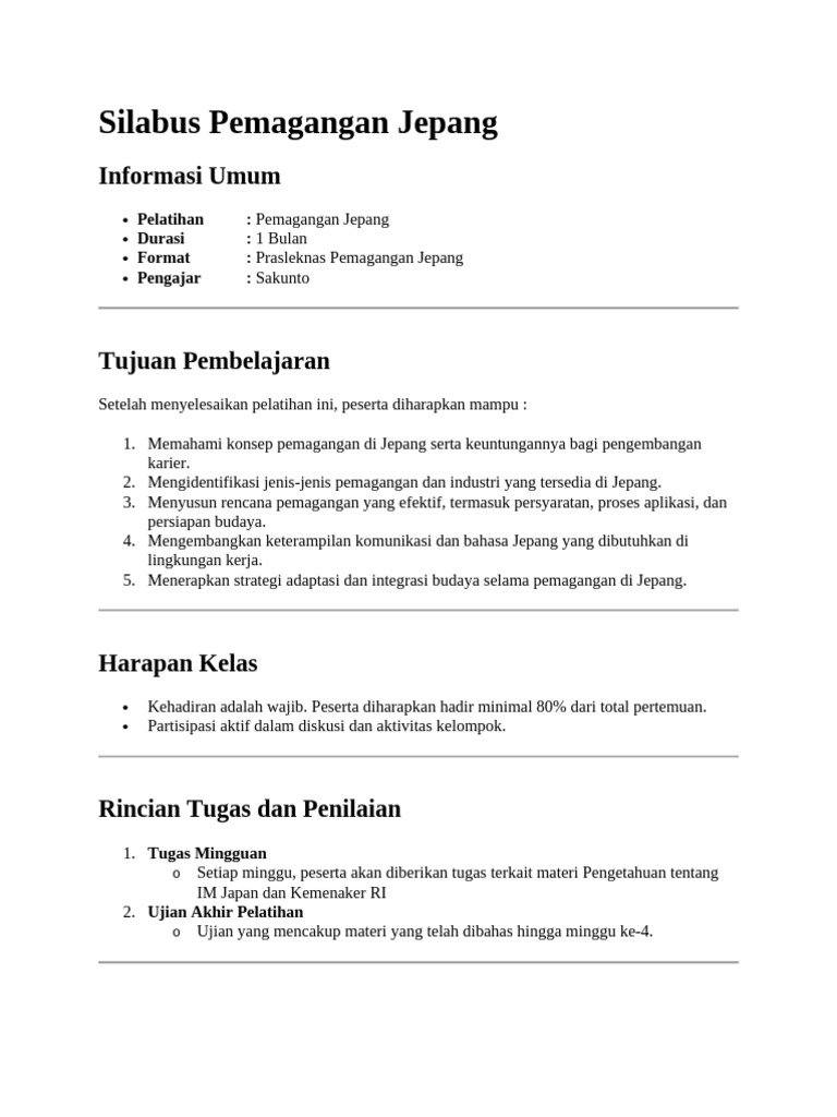 Silabus Pemagangan Jepang | PDF