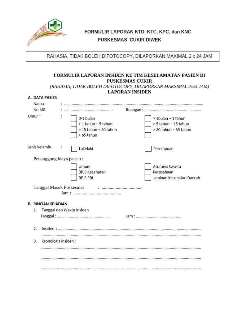 Formulir Laporan KTD KTC KNC Dan KPC | PDF