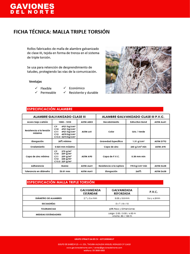 Ficha Tecnica Malla Triple Torsion | PDF | Materiales | Rieles